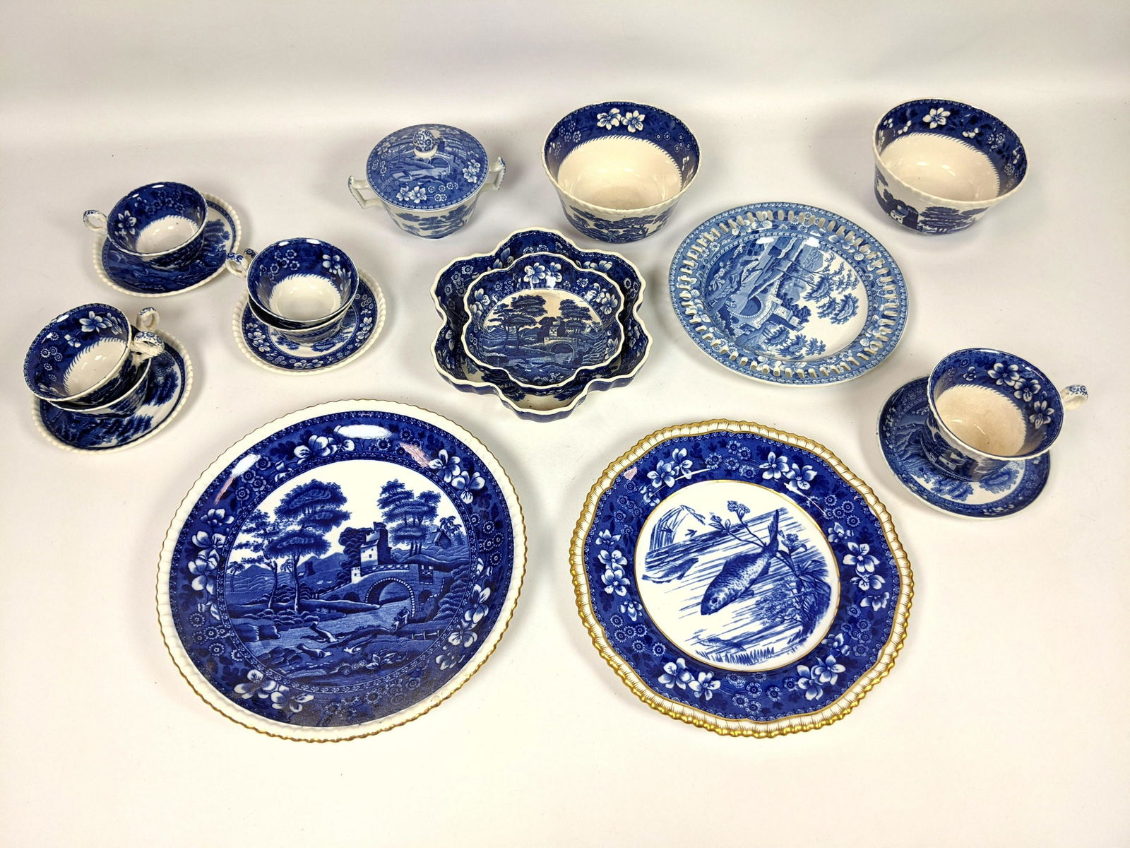 14pcs Copeland Spodes Tower England Shaped Trays, Cups,