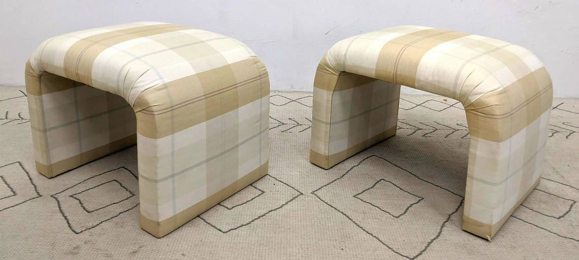 Pair Upholstered U Shaped Ottoman Stools.