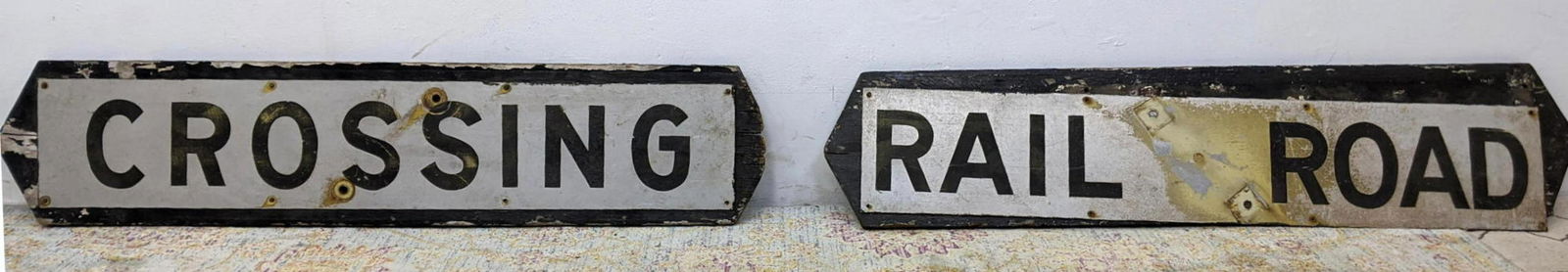 2pc Vintage Crossing And Rail Road Metal Signs.