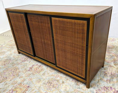 American Modern Walnut Credenza. Inlaid Sliding Doors W