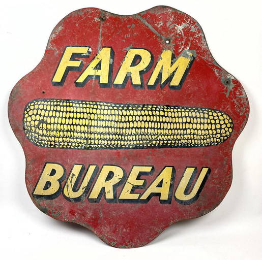 Painted Tin "farm Bureau" Sign. Great Image Of Corn Cob