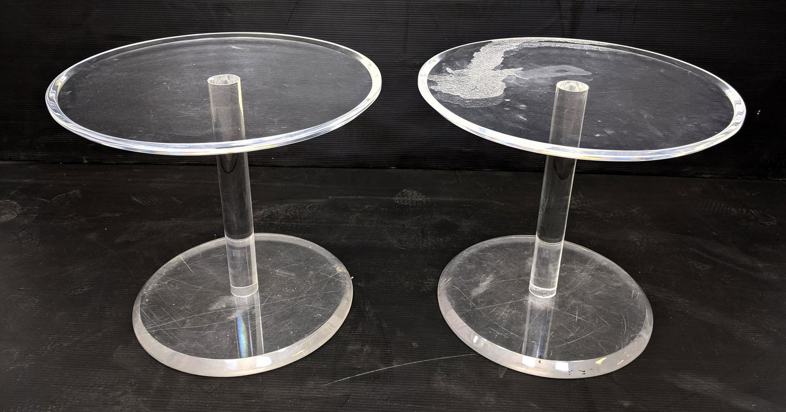 Pr Clear Lucite Round Stands Tables