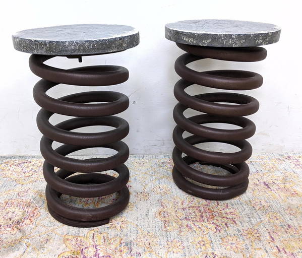 Set 2 Heavy Steel Spring Bar Stools. Iron And Faux Sto