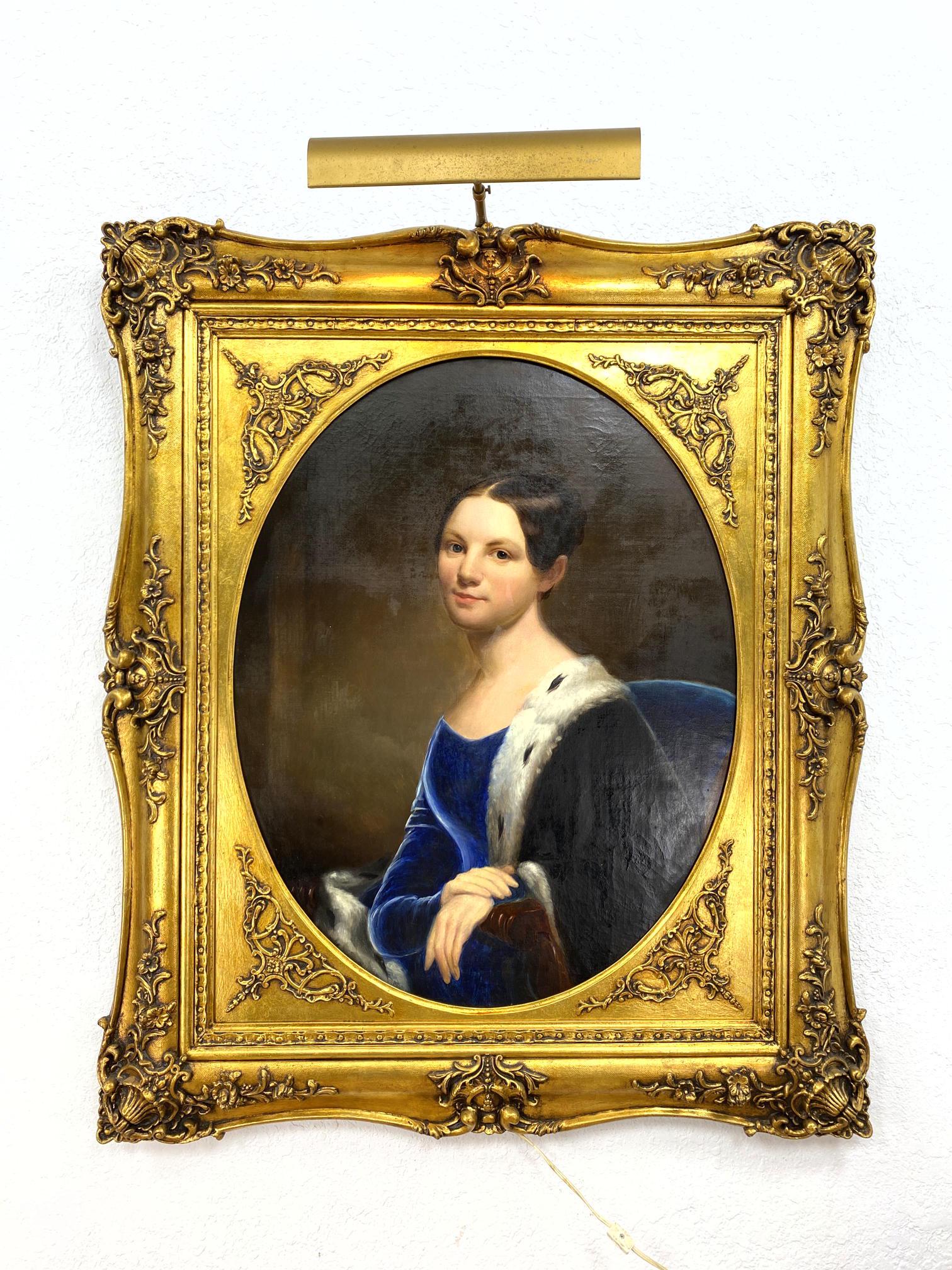 Large Antique Portrait Painting. Oil On Canvas In Oval