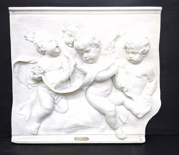 Plaster Relief Of Three Cherubs. Deep Relief Plaque.