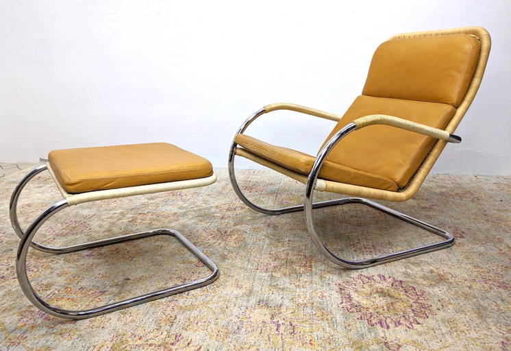 2pc Tecta German Chrome Lounge Chair Ottoman. Anton Lor