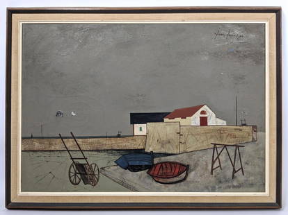 Signed Jean Porcher Oil Painting On Canvas. Dock Scene