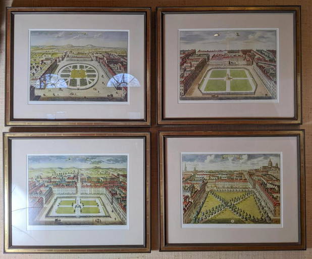 Set 4 Color Lithograph Prints. English Courts.