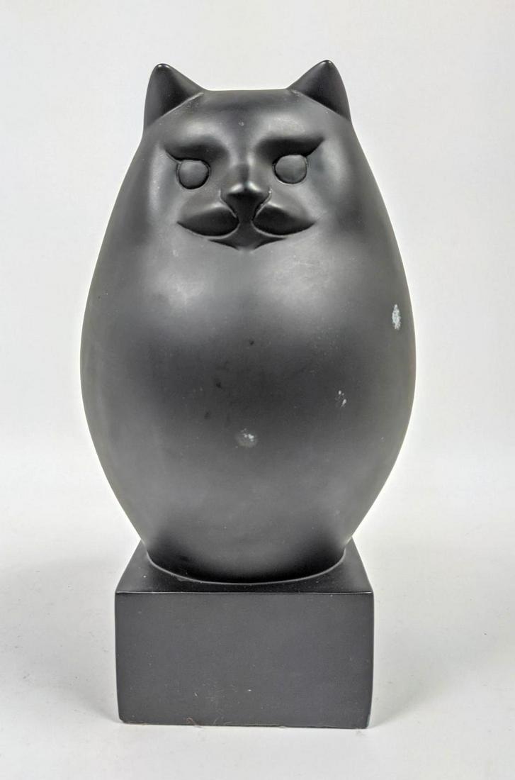 R H Recchia Cast Resin Fat Cat Sculpture. Black Finish.