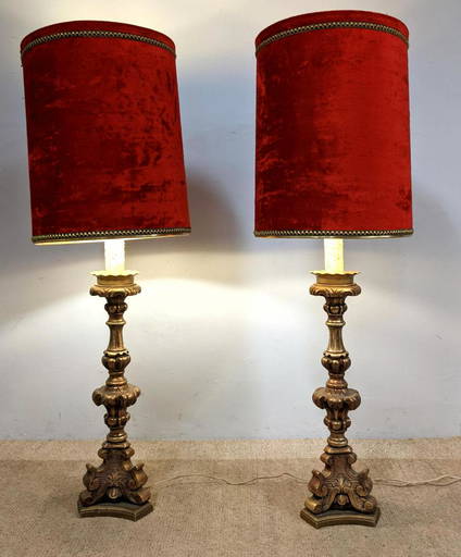 Pair Decorative Italian Style Table Lamps. Velvet Shade