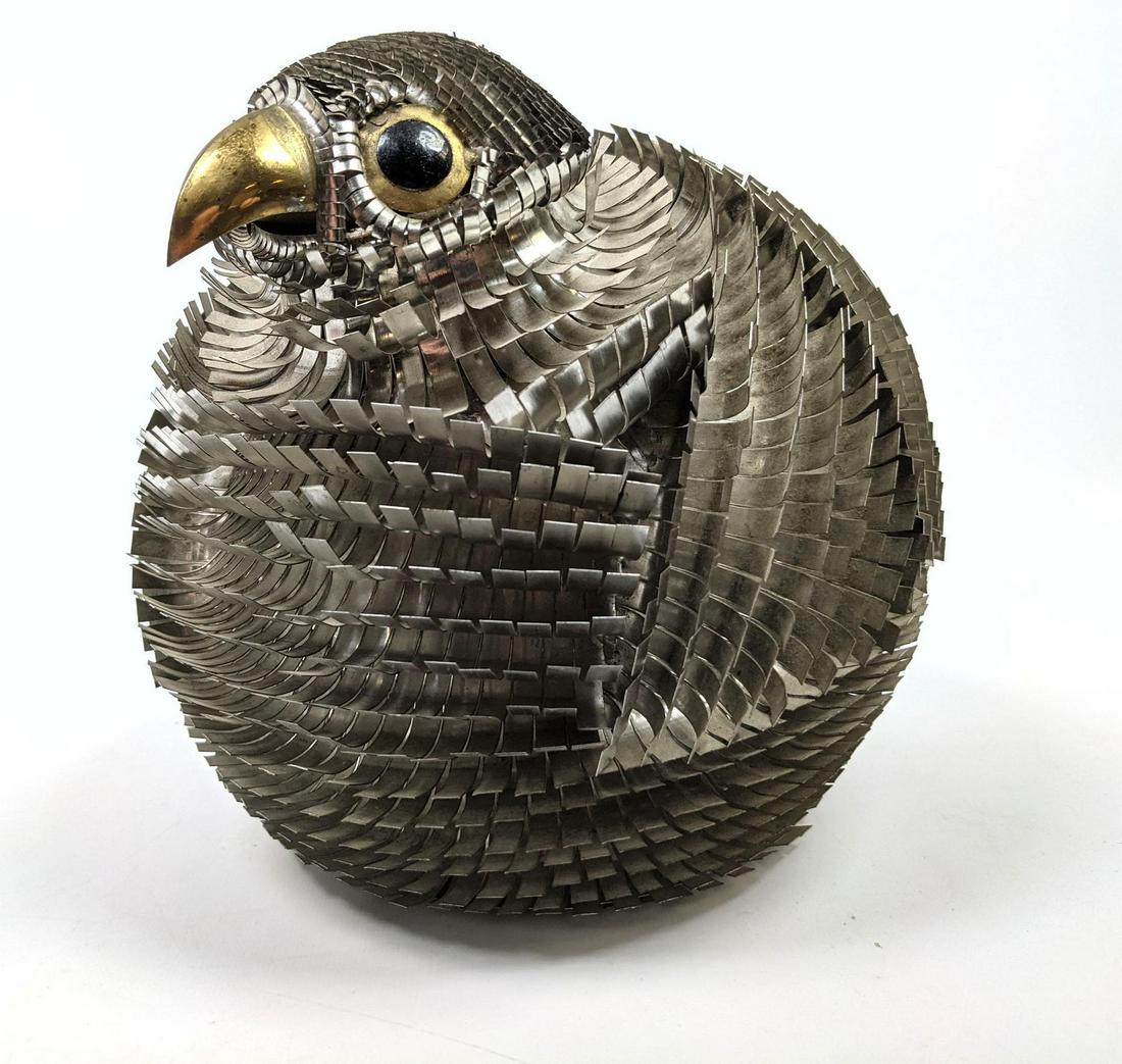 Cut Tin Fat Bird Figural Sculpture. Brass Beak