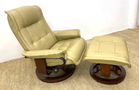 Benchmaster Lounge Chair Recliner And Ottoman. Leather.