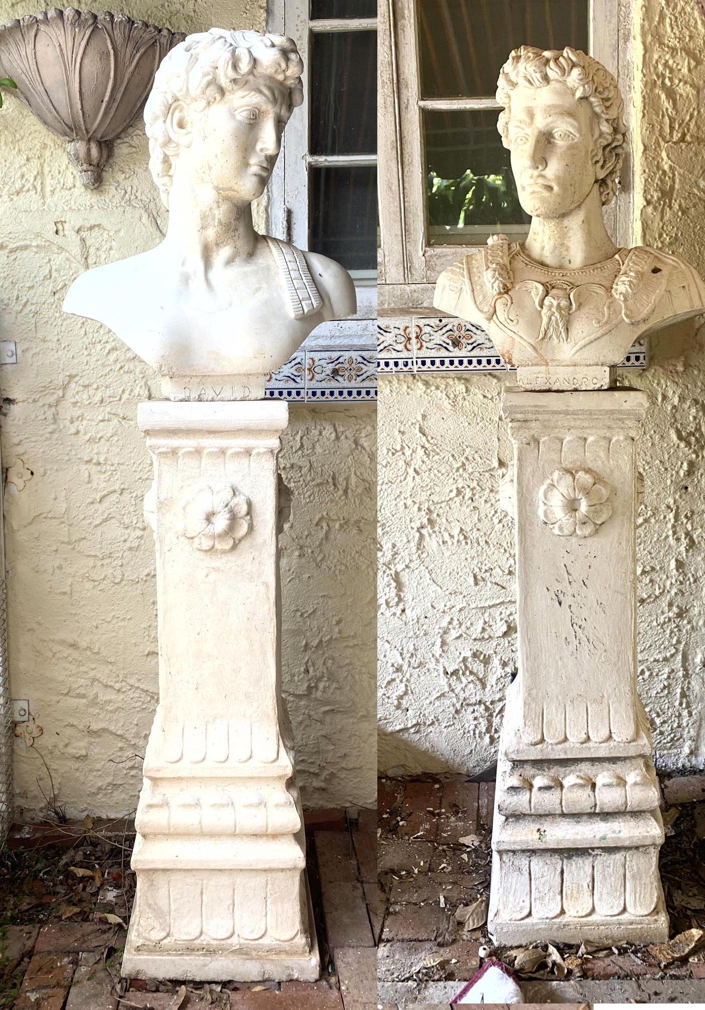 Pr Of Garden Cast Stone Cement Busts On Pedestals. Bust