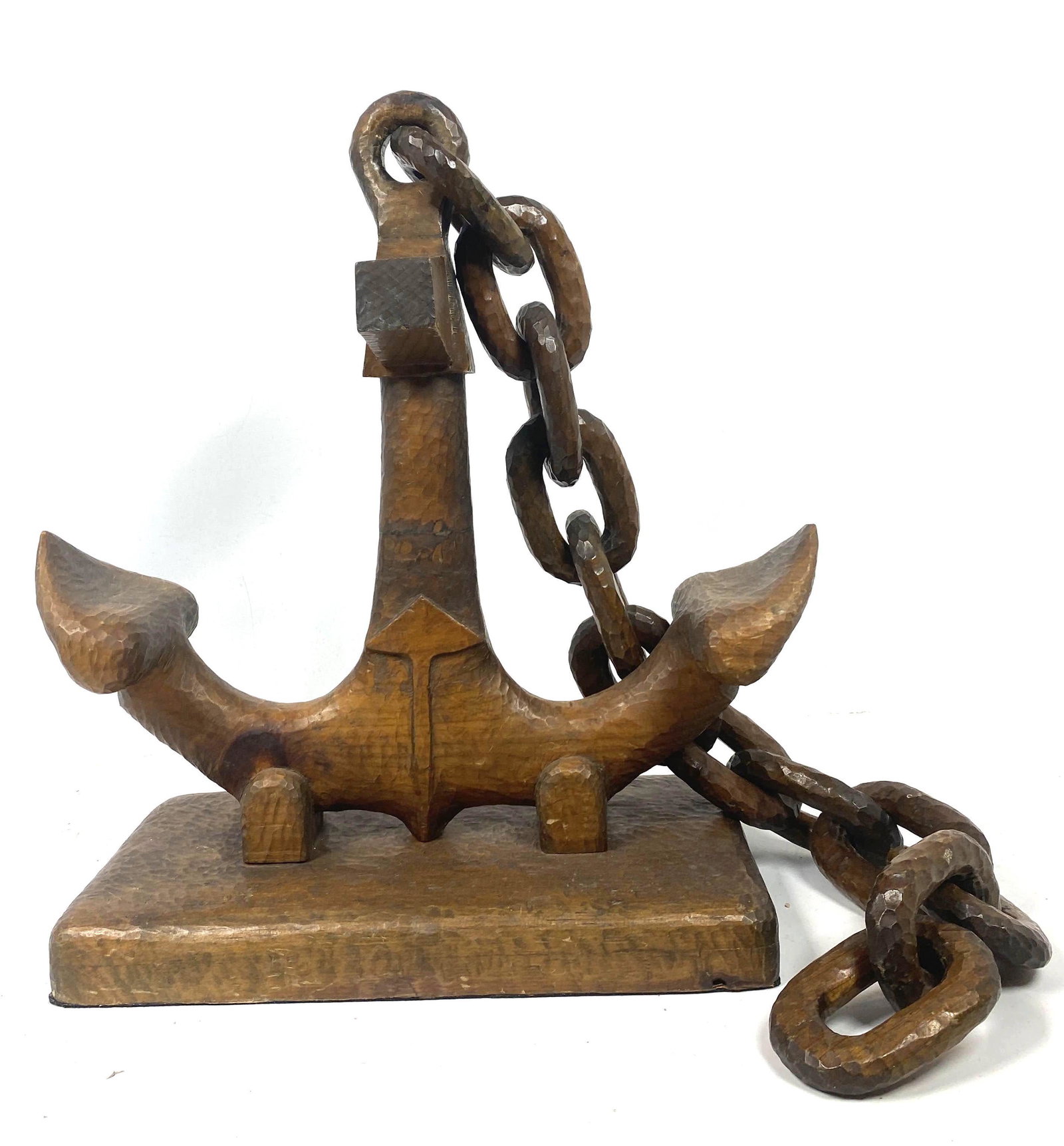Carved Wood Folk Art Anchor And Chain Sculpture