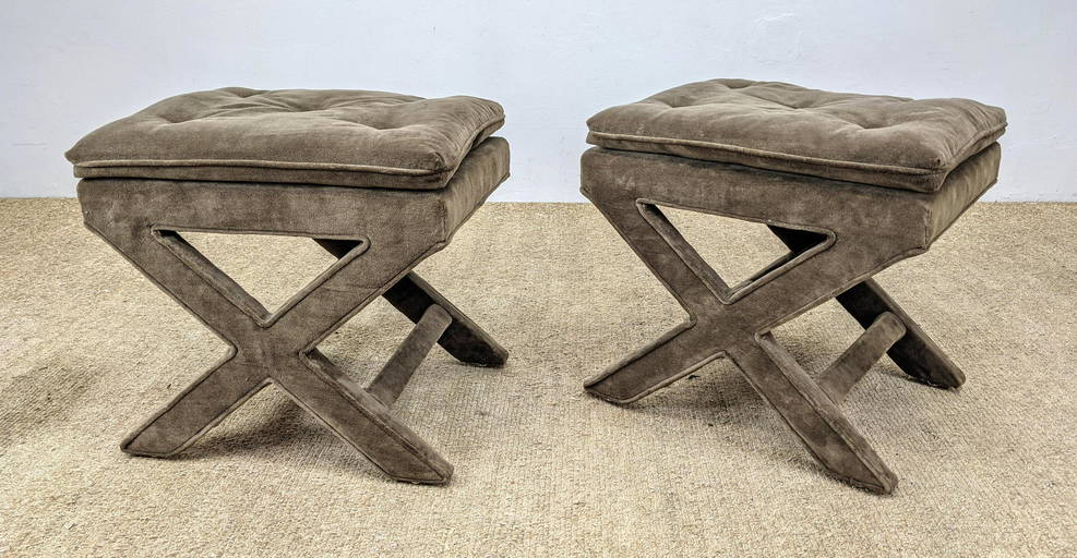 Pr Upholstered Billy Baldwin Style Stools Benches. Tuf