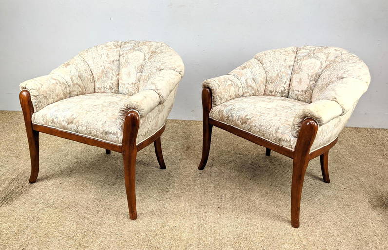 Pair Channel Back Lounge Chairs.