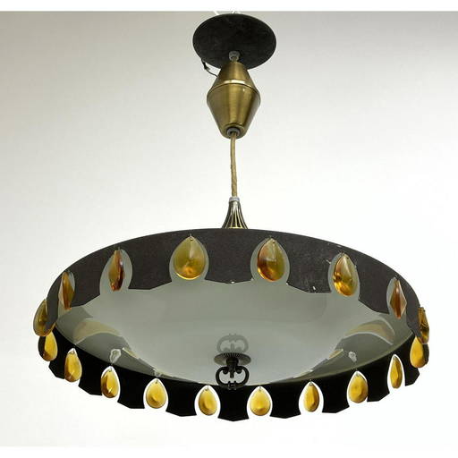 Moe Light Modernist Hanging Light Chandelier. Metal Shade With Amber ...