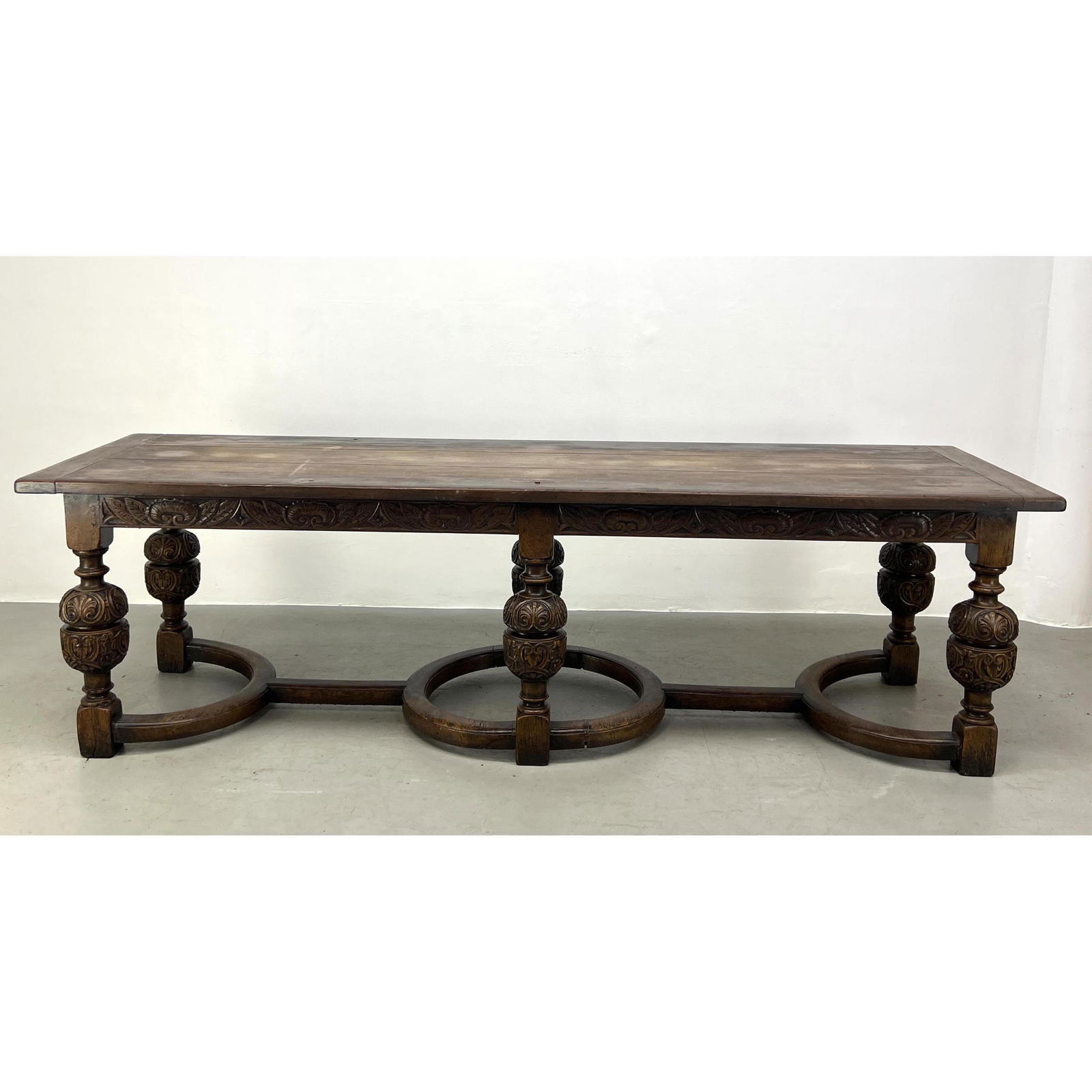 Massive Antique Gothic Library Hunt Table. Carved Legs.