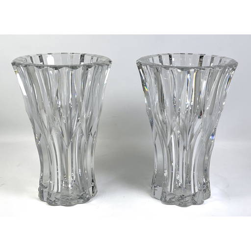 Pair Massive Baccarat Crystal Vases. Hard To Find In This Large Size.