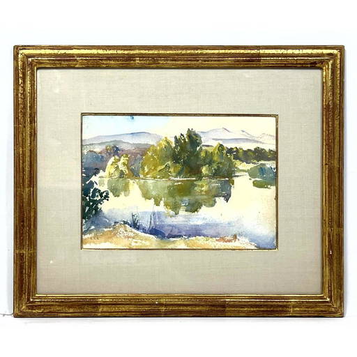 ALICE KENT STODDARD Watercolor Landscape. "Reflections". Lake, trees ...