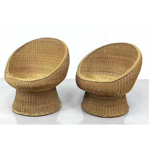 Pr Eero Aarnio style Woven Wicker Saucer Chairs. Sliced Sphere form ...
