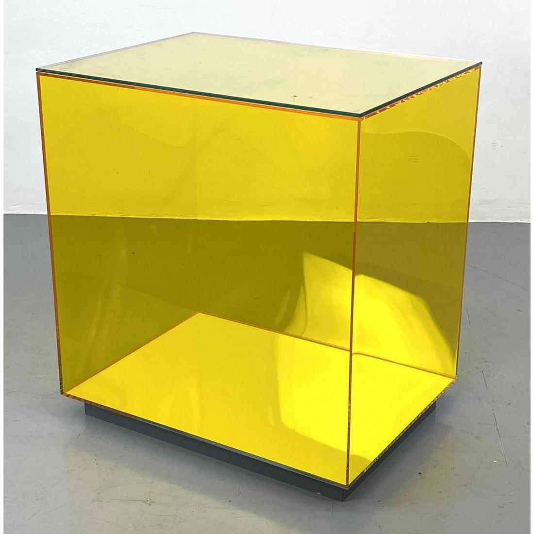 Transparent Acrylic Cube Form Table. has a custom glass top to protect ...