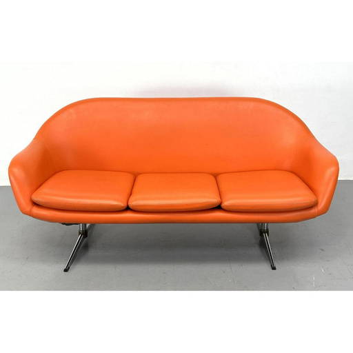 Overman Orange Vinyl Modernist Sofa Couch. Chrome Reverse T Legs. - Dec ...