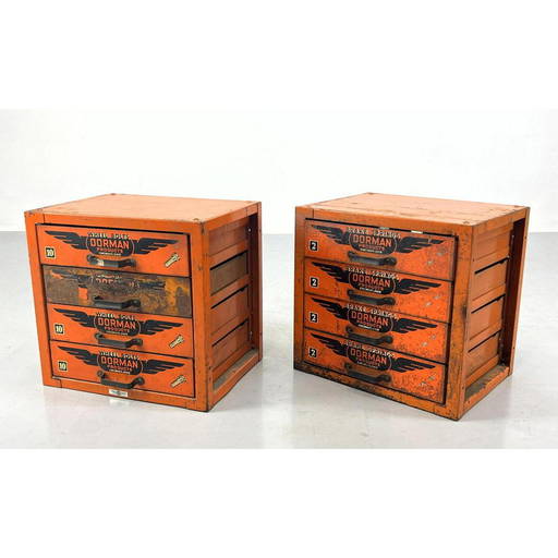 Pair of Orange Dorman Products Industrial Steel Storage Drawer Cabinets ...