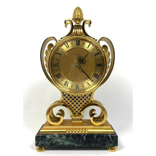 IMHOF Bronze and Marble Regency style Table Clock. Pine Cone Finial ...