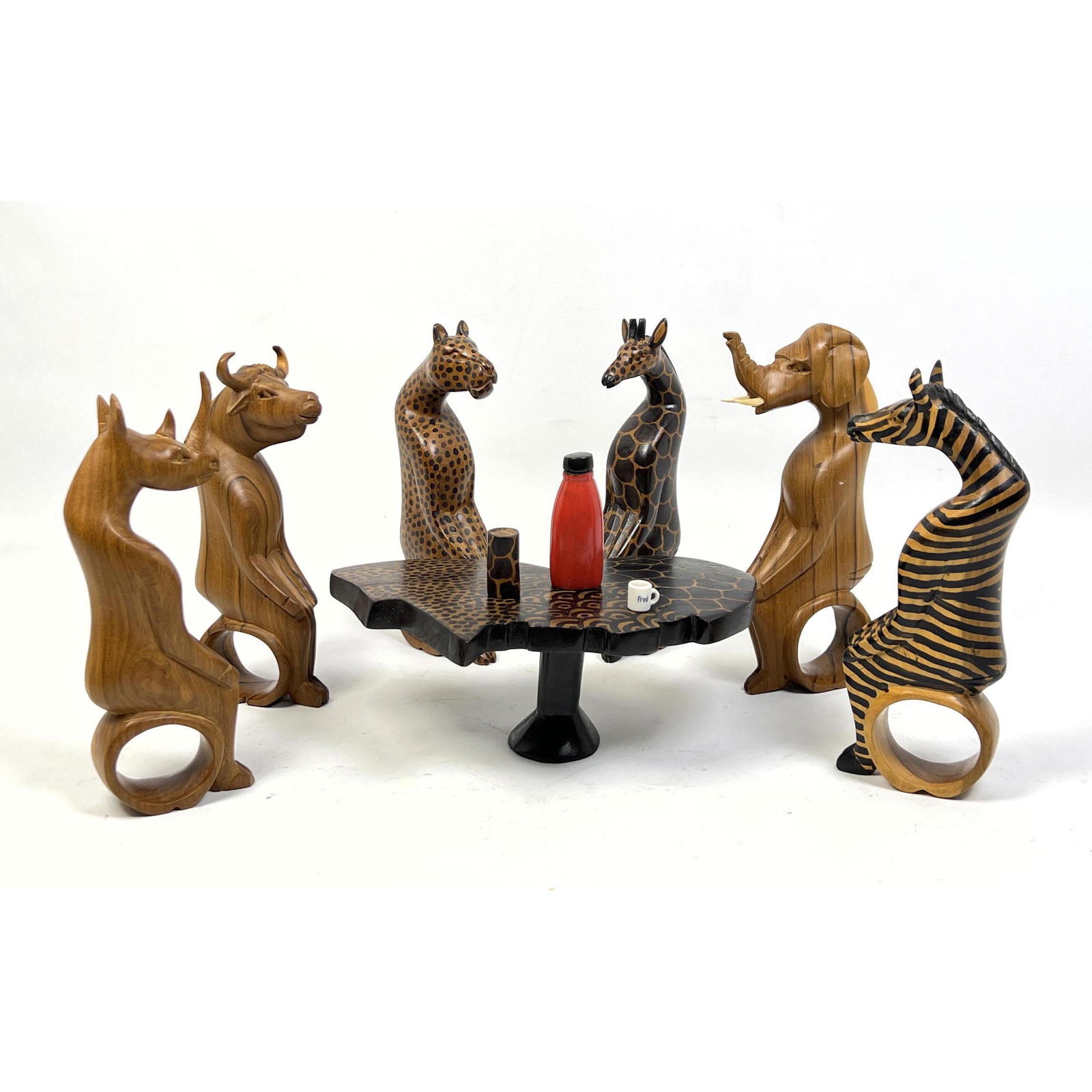 Carved Wood Kenyan Figural Animal Set. Six carved animal figures at ...