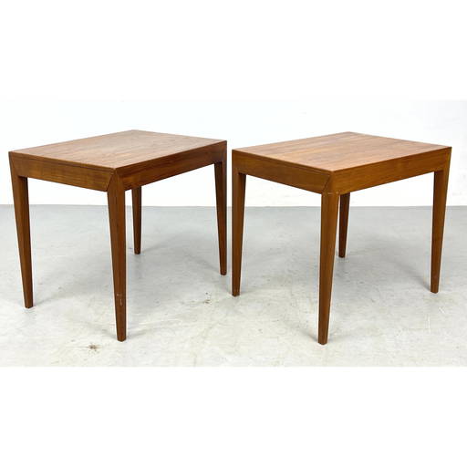 Pair Severin Hansen Jr For Haslev Side End Tables With Single Drawer.
