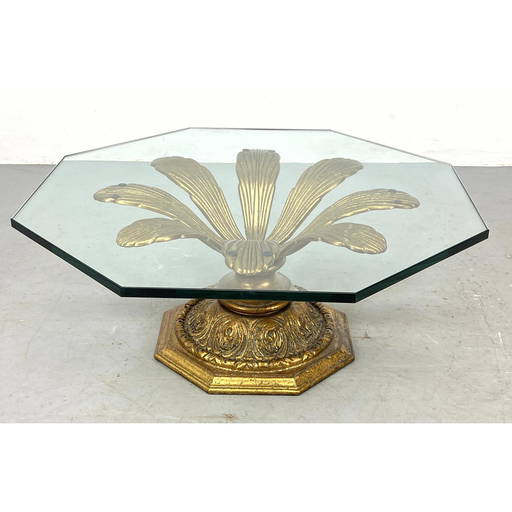 Fancy Gilt Glass Top Coffee Table. Octagonal Base Supports Petal Form ...