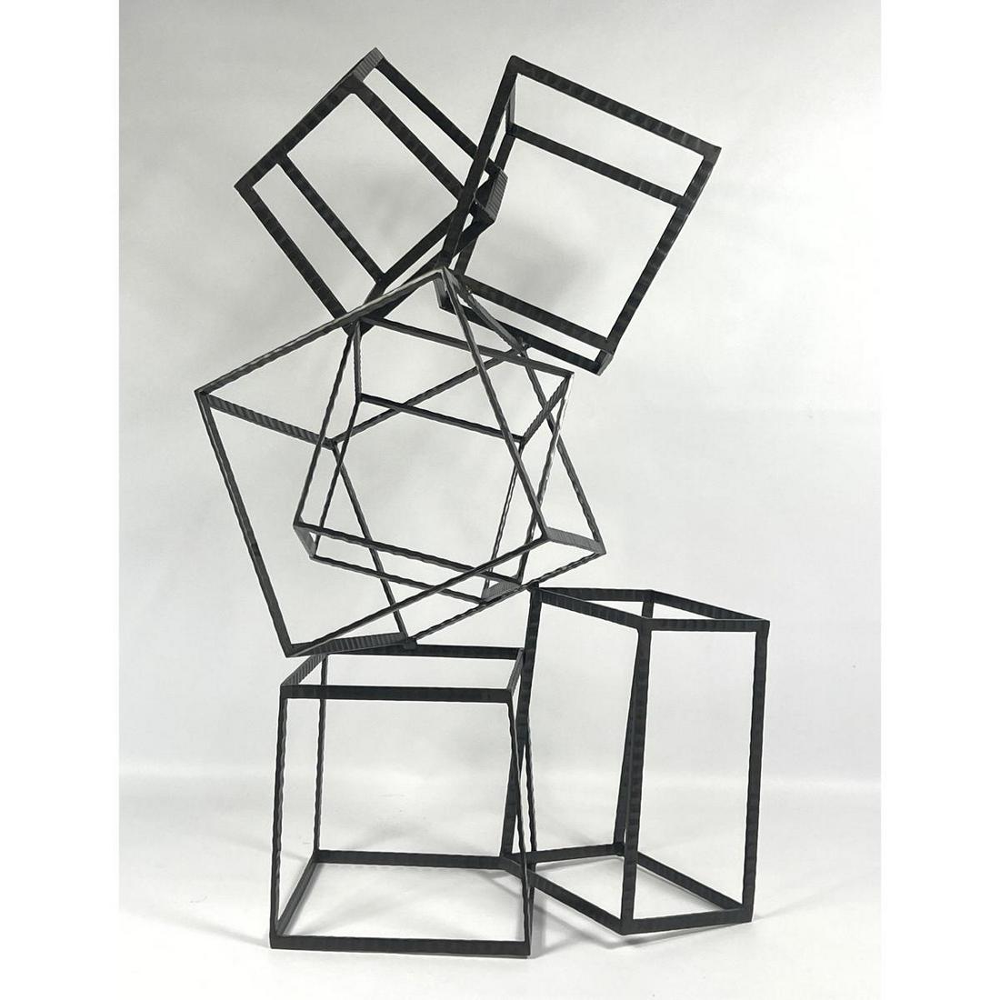 Modernist Metal Geometric Sculpture. Stacked And Tumbling Shapes. Auction