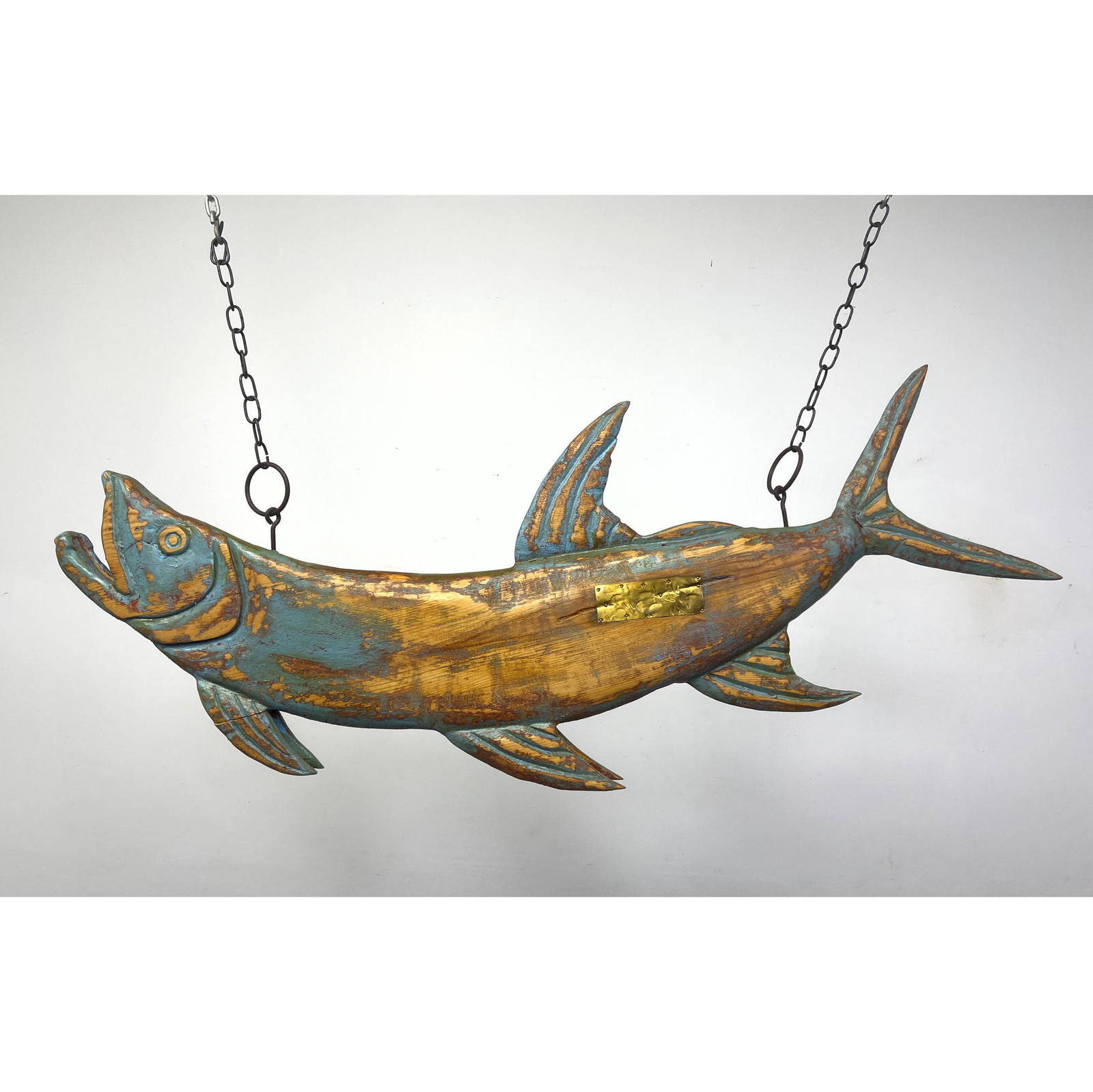 Large Carved Wood Fish Sculpture. Painted Wood. Trade Sign. Auction