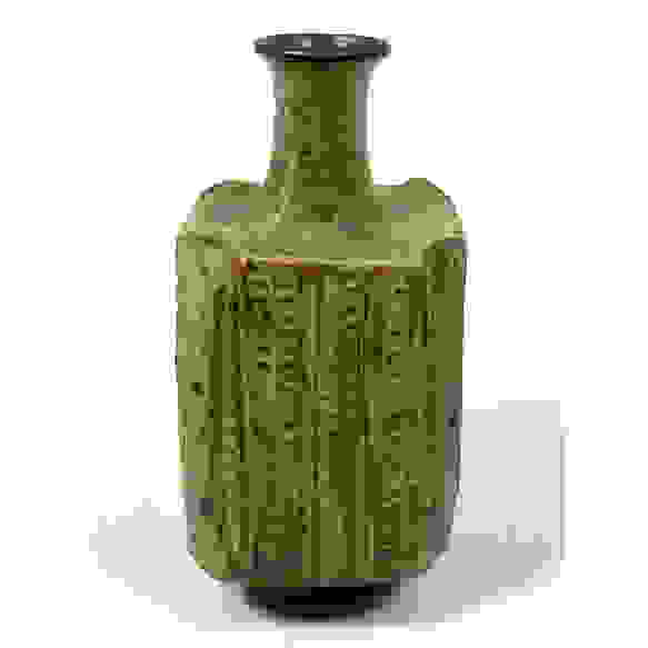 Modernist Raymond Gallucci Art Pottery Vase. Mottled Mustard Glaze On ...