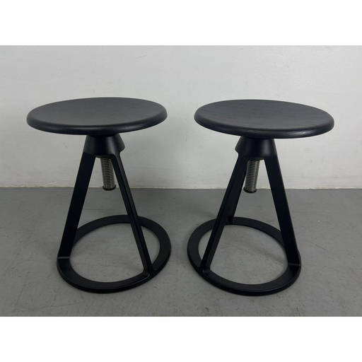 Knoll Stoll By Jay Osgerby, Edward Barber. Ebonized Wood Piton Stool With Adjustable Height Seat. M
