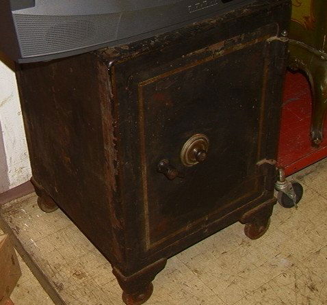Heavy Vintage Iron Floor Safe. On Wheels. Black P