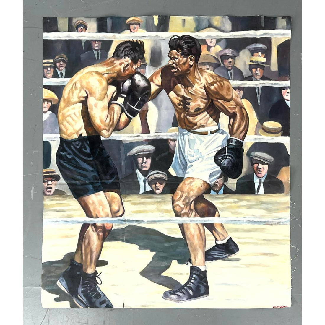 Signed Weldon Vintage Painting Boxing Match. Pugilists. Loose Canvas ...