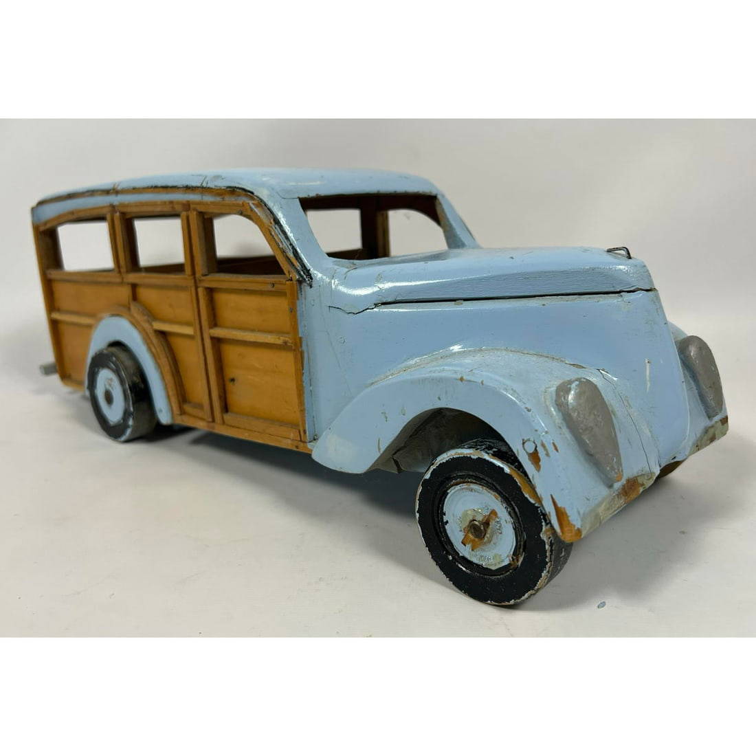 Hand Made Painted Wood Model Car. Wood Panel Siding. Auction