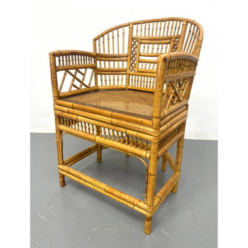 Thomasville Bamboo And Rattan Designer Chair. Caned Seat. Label.