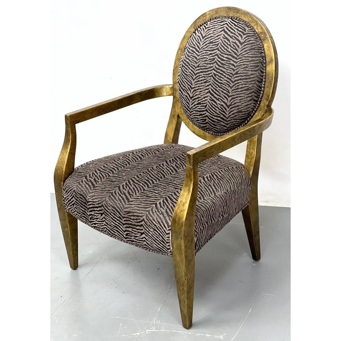 Barbara Barry Style Lounge Chair. Gold Finish Frame With Zebra Print ...