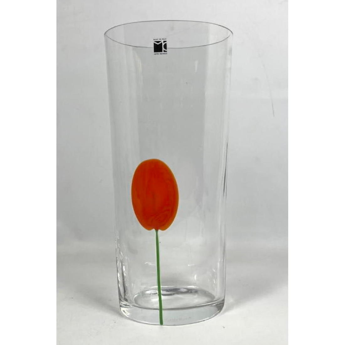 Carlo Moretti Studio Art Glass Vase. Clear Glass Cylinder Form With Red ...