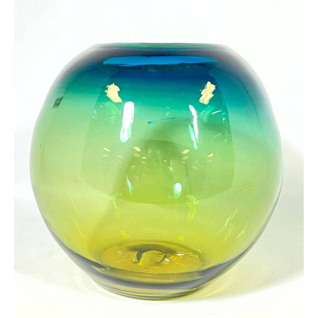 Blenko Art Glass Vase. Ombre Colored Bubble Form. Blenko Label. Auction