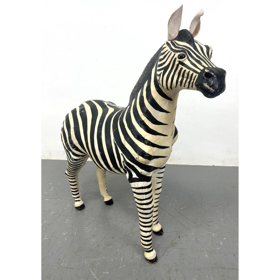 Leather Covered Standing Zebra Figure.