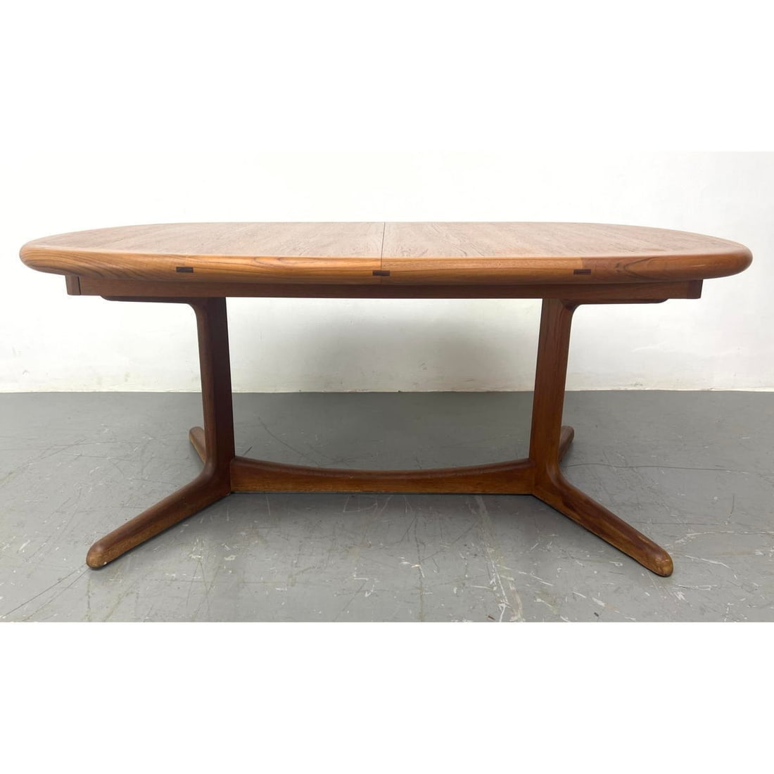 Danish Modern Teak Dining Table. Rounded Edge Trim. Two Pedestal Legs ...