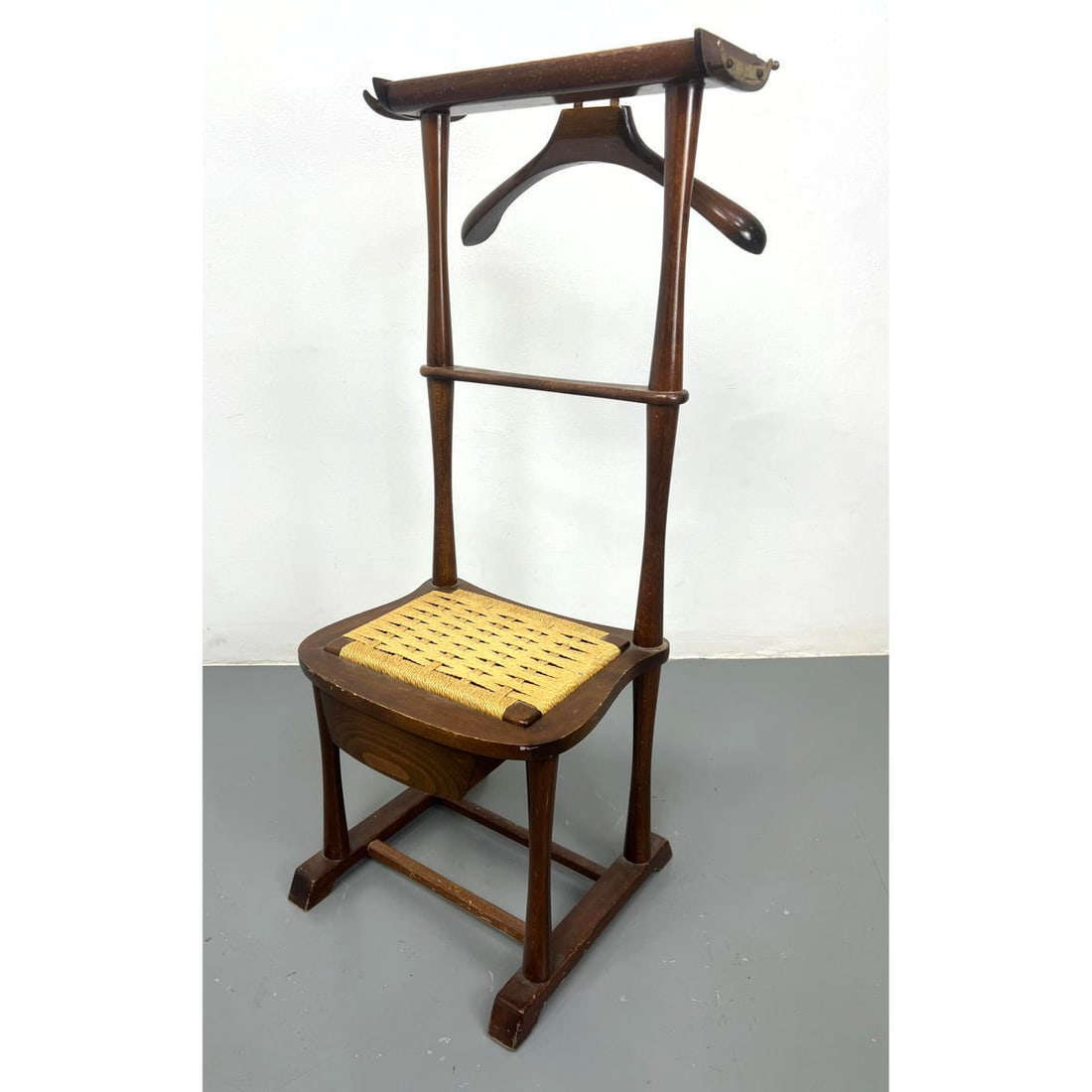 Italian Spqr Wood Valet Stand Chair. Woven Rush Seat With Lower Drawer ...