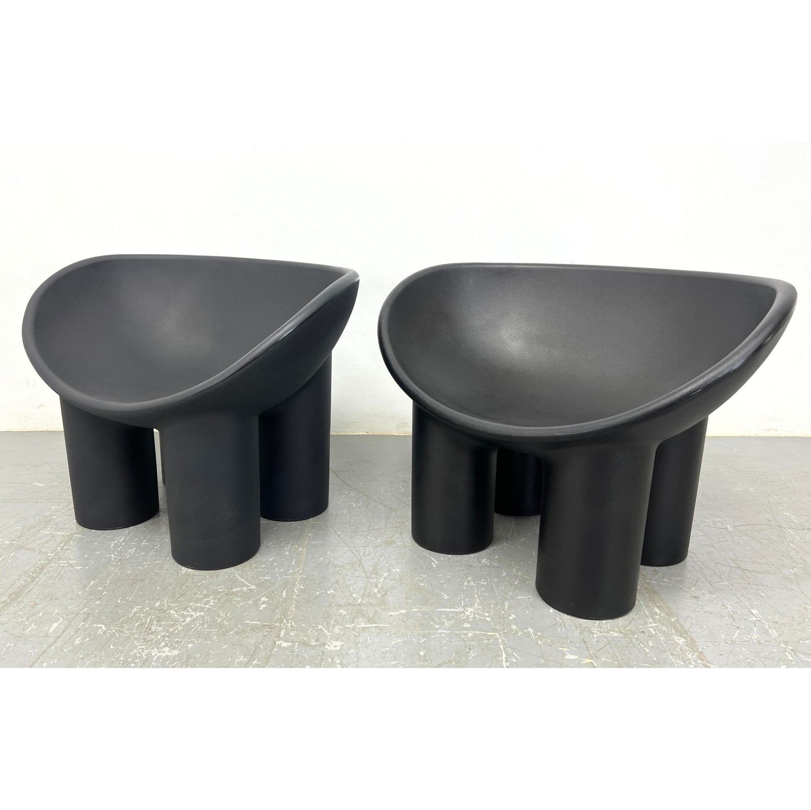 Pr Roly Poly Molded Plastic Lounge Chairs. Black Seat With Four Thick ...