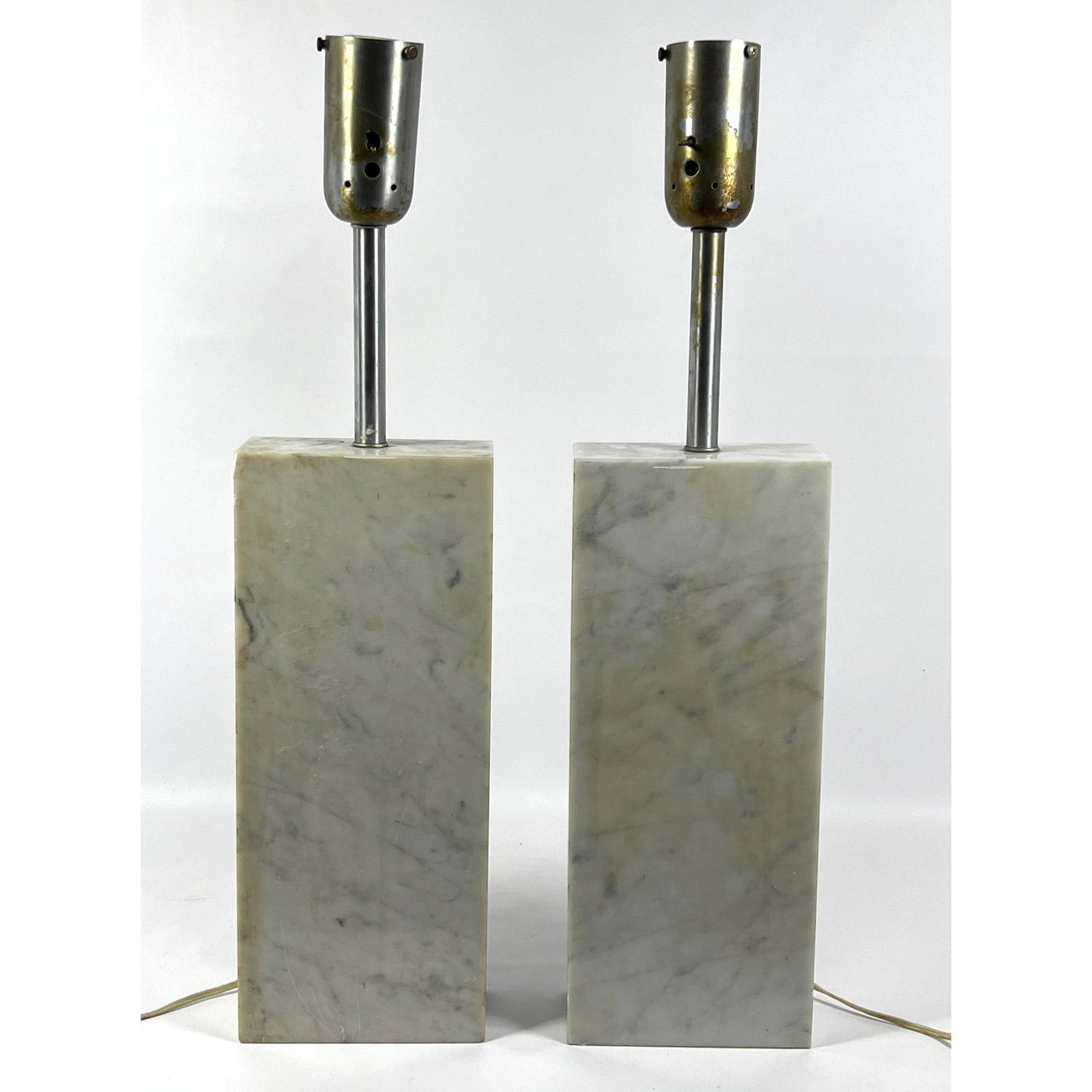 Pr Nessen Style Modern Marble Column Table Lamps. Rectangular Marble ...
