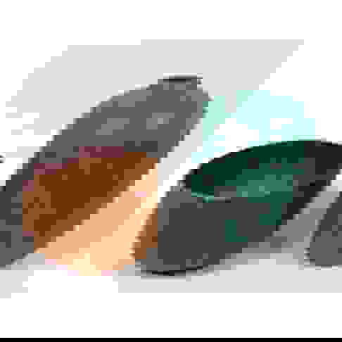 2pc Mid Century Modern Studio Glazed Pottery Vases. Mottled Green Glaze ...