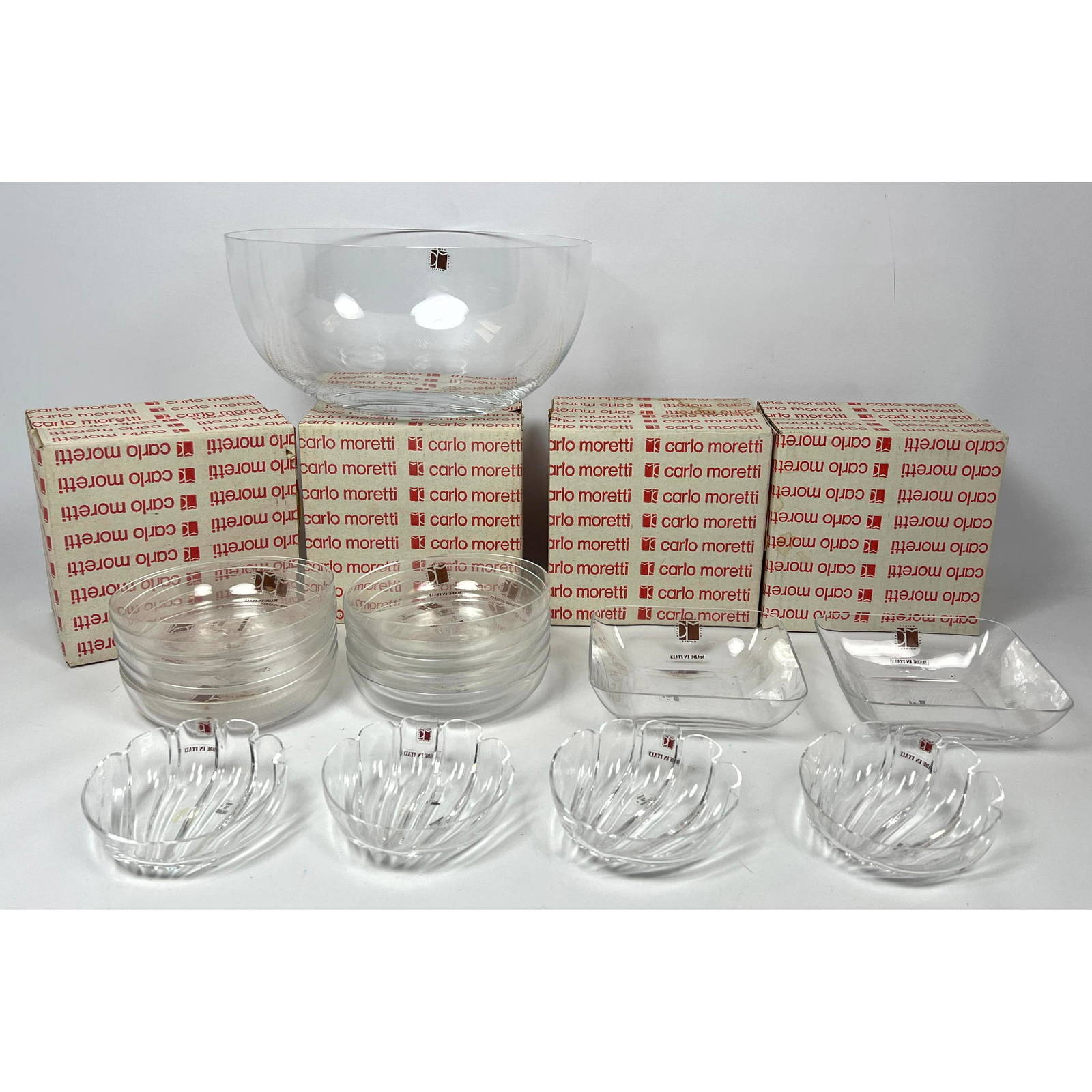 19pc Carlo Moretti Murano Italian Clear Glass Dishes Set. New With ...